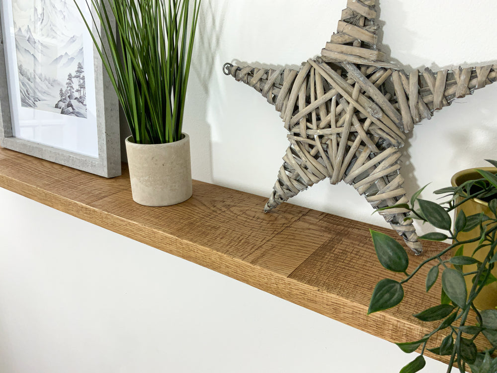 Slim Light Rustic Oak Floating Shelf - Solid Wood & FREE P&P